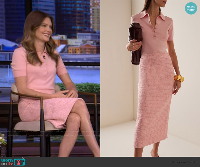 WornOnTV: Meghann Fahy’s pink polo top and tweed skirt on Live with ...
