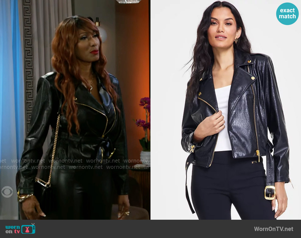 WornOnTV: Leslie’s leather belted jacket on Beyond the Gates | Trisha ...