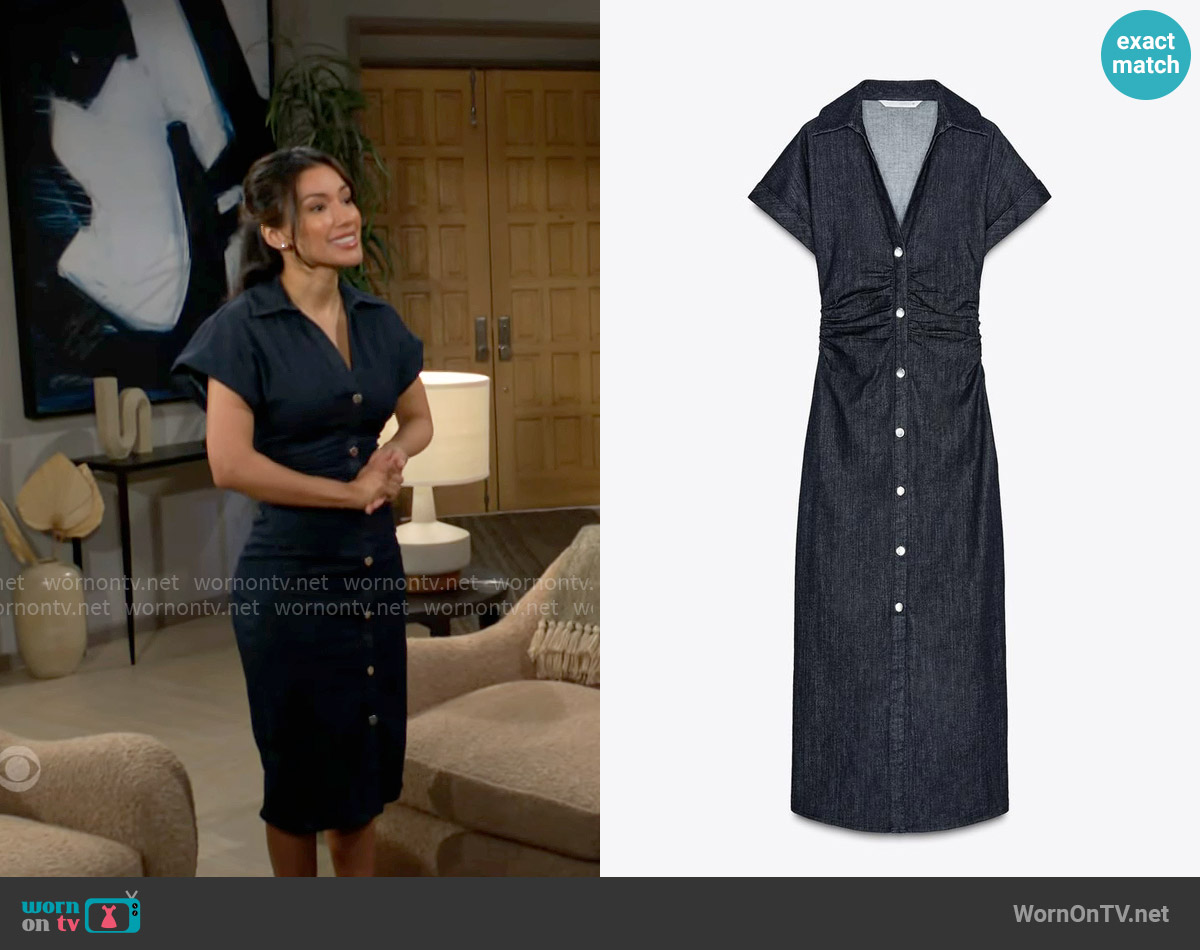 WornOnTV: Audra’s denim button front dress on The Young and the Restless | Zuleyka Silver ...
