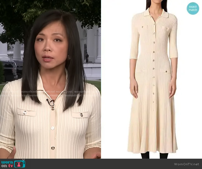 WornOnTV: Weijia Jiang’s ivory ribbed dress on CBS Evening News ...