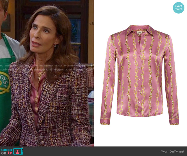 WornOnTV: Hope’s pink chain print blouse and tweed blazer on Days of ...