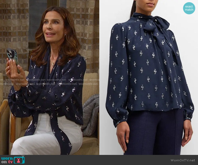 WornOnTV: Hope’s navy floral blouse and grey blazer on Days of our ...