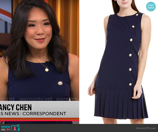 WornOnTV: Nancy Chen’s navy button front dress on CBS Mornings | Nancy ...