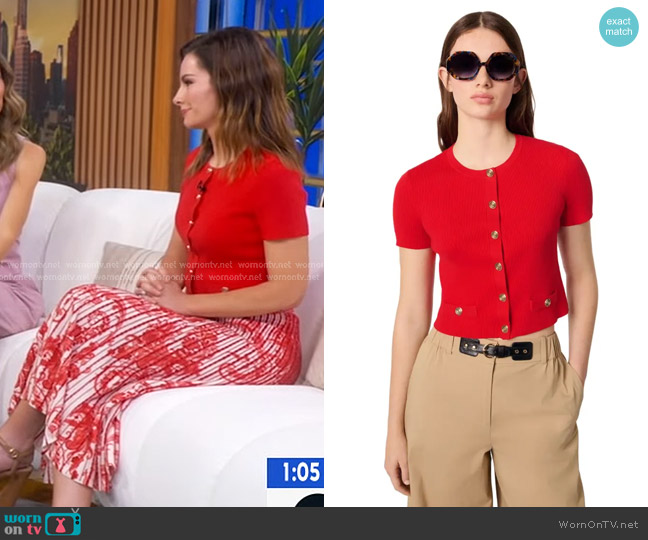 WornOnTV: Rebecca’s red short sleeve cardigan and print skirt on Good ...