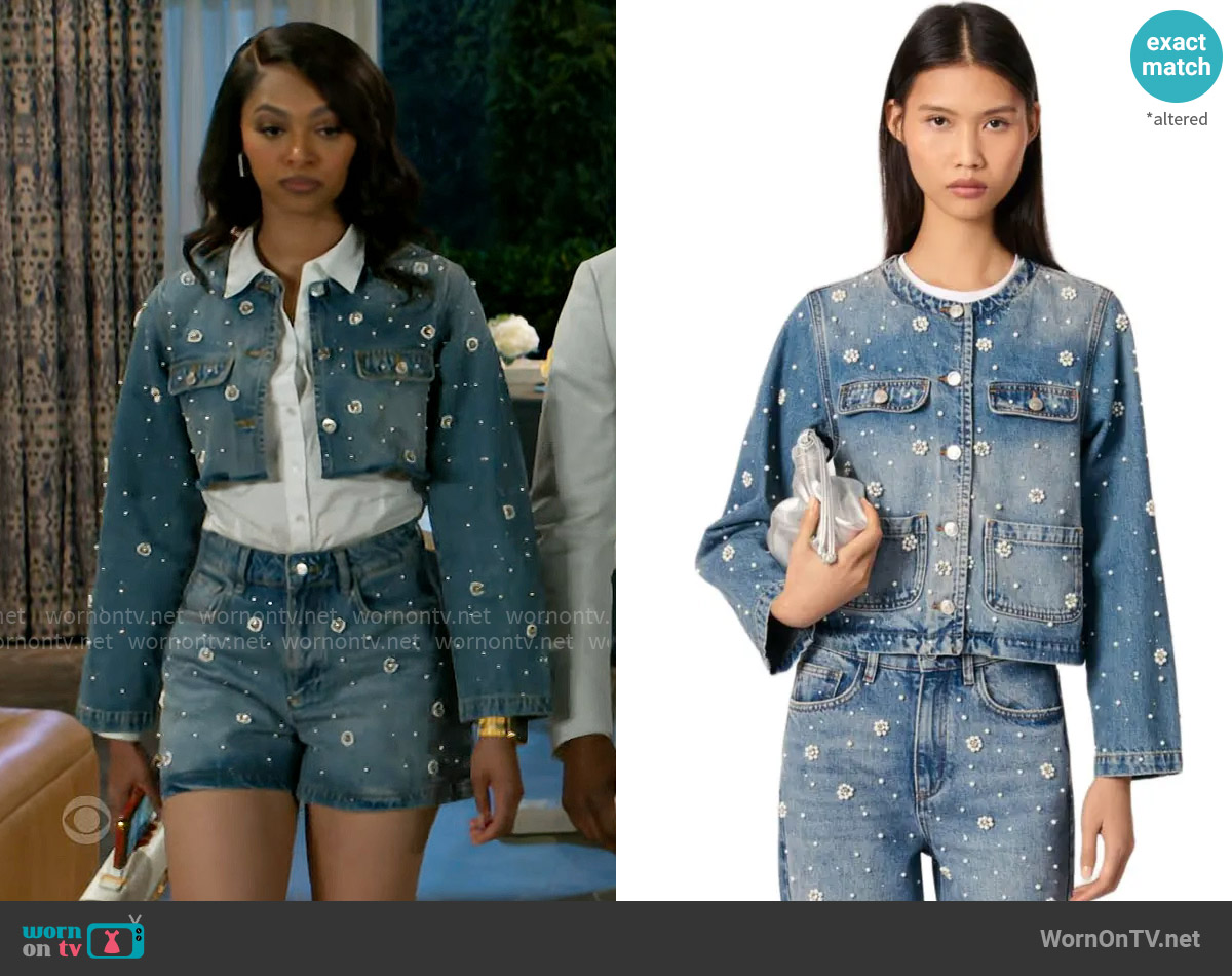 WornOnTV: Kat’s embellished denim jacket and shorts set on Beyond the ...