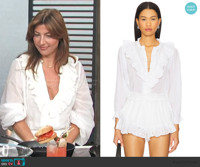 WornOnTV: Raegan Steinberg’s white ruffle blouse on Access Hollywood ...