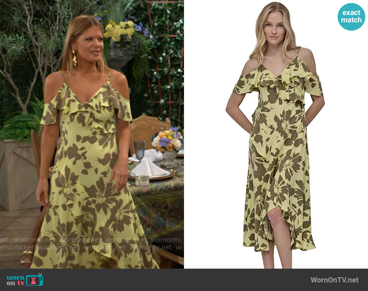 WornOnTV: Phyllis’s chartreuse floral dress with ruffles on The Young ...