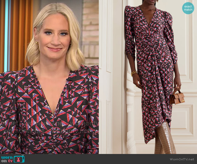 WornOnTV: Caroline Polisi’s geometric print ruched dress on CBS ...