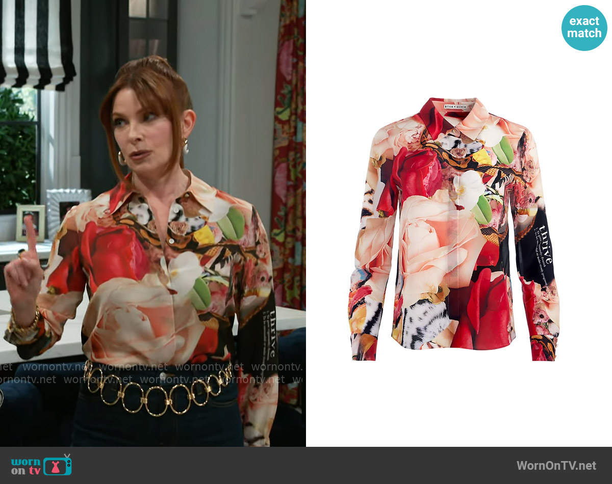 WornOnTV: Pamela’s floral graphic button down top on Beyond the Gates ...