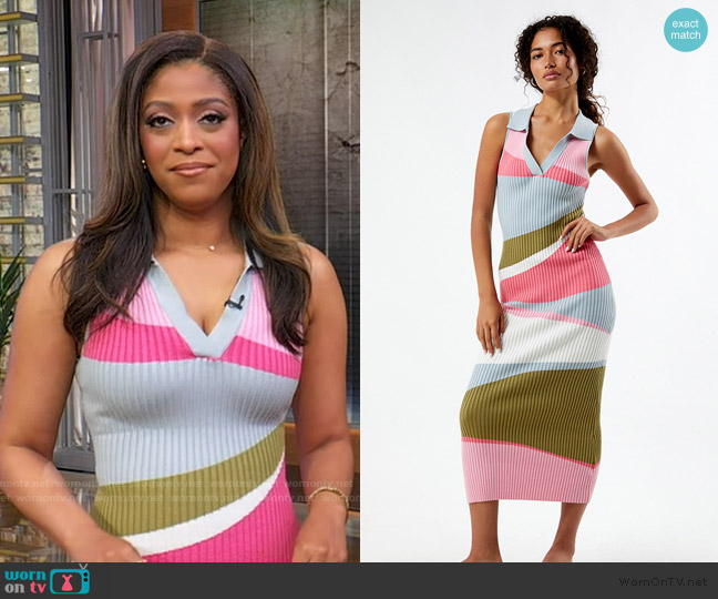 WornOnTV: Morgan’s stripe ribbed dress on Good Morning America | Morgan ...