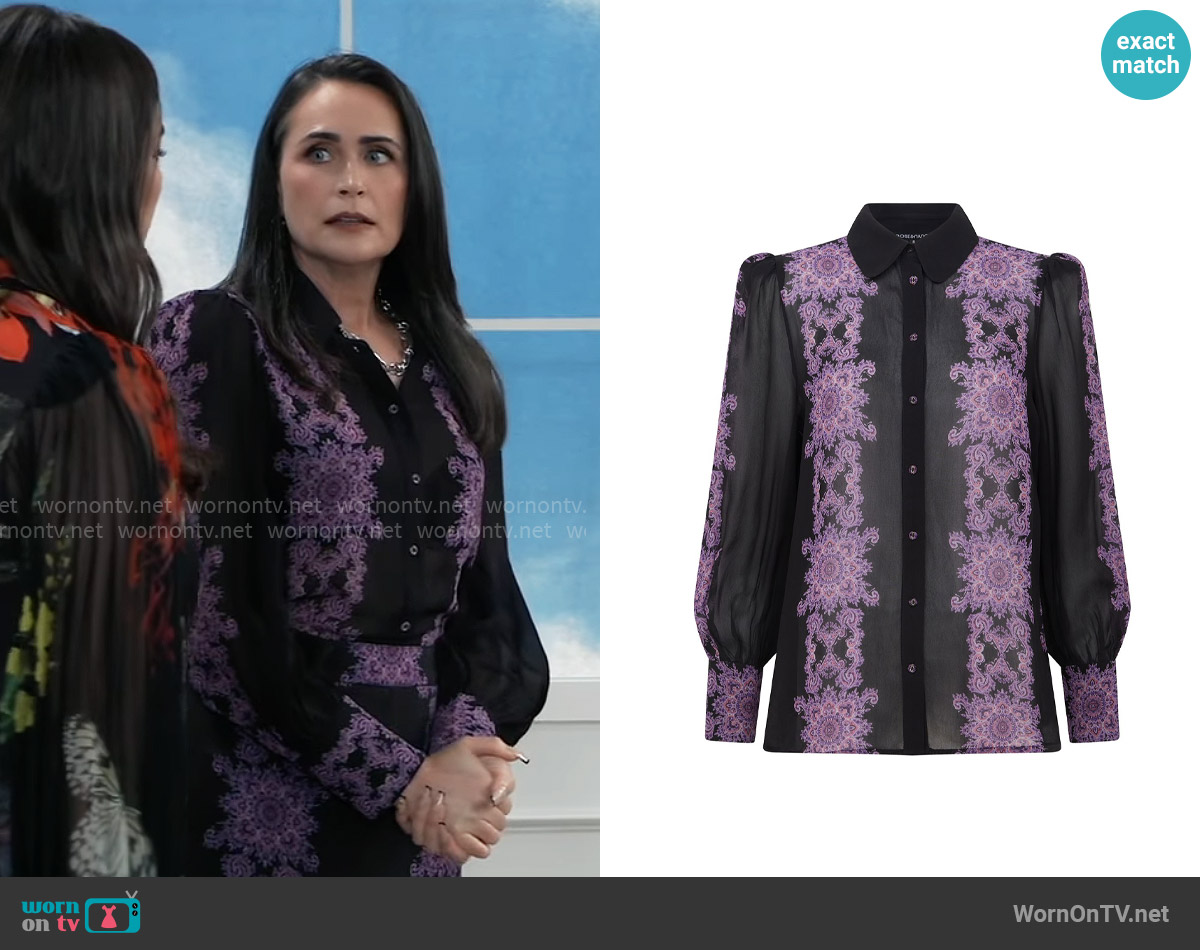 WornOnTV: Lois’s black and purple printed shirt and pants set on ...