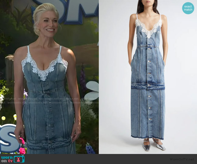 WornOnTV: Hannah Waddingham’s denim lace trim dress on E! News ...