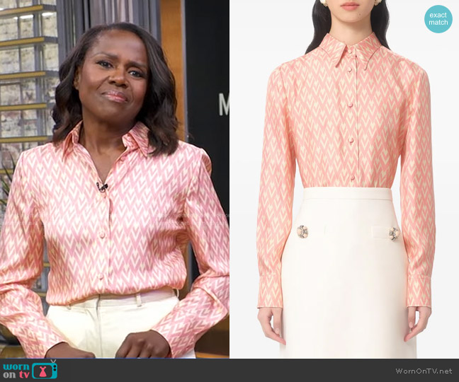 WornOnTV: Deborah’s pink geometric print shirt on Good Morning America ...