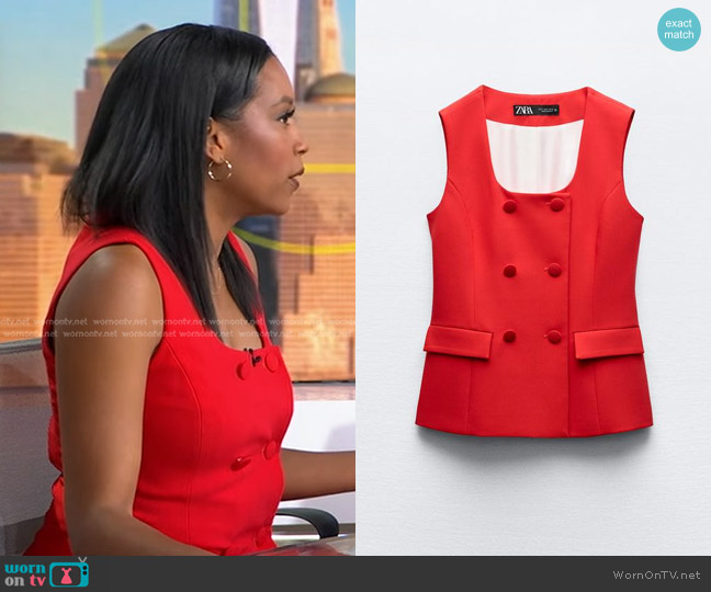 WornOnTV: Rachel’s red double breasted vest on Good Morning America ...