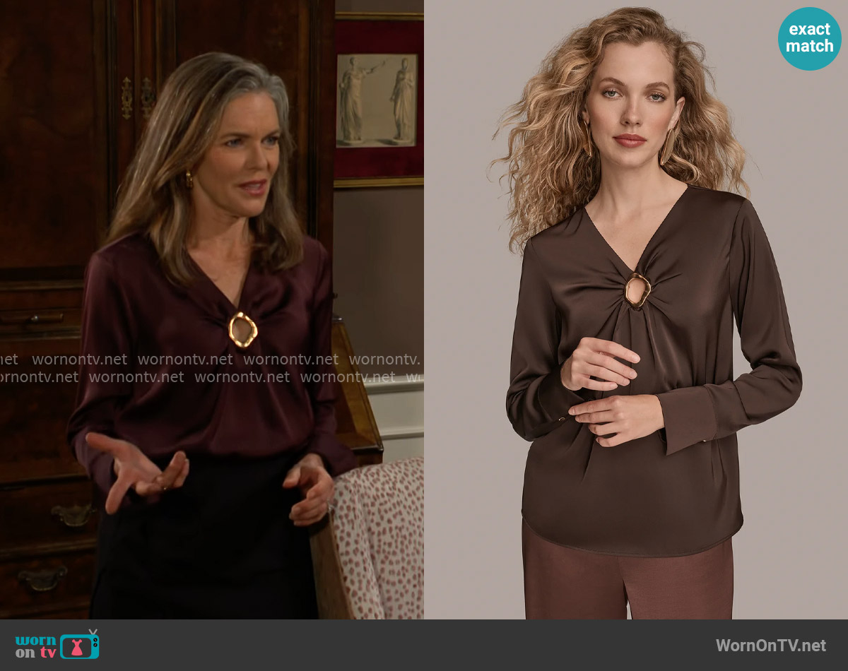 WornOnTV: Diane’s brown metal keyhole blouse on The Young and the ...