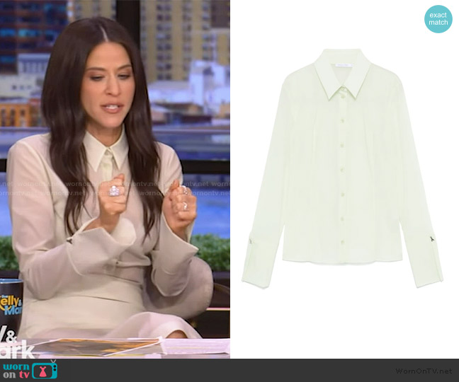 WornOnTV: Jackie Tohn’s mint sheer blouse and skirt on Live with Kelly ...