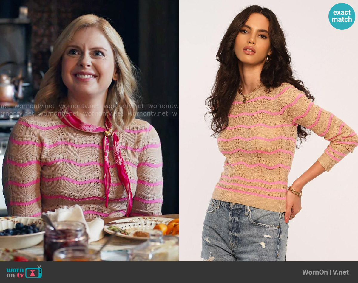 WornOnTV: Sam’s beige and pink wavy striped sweater on Ghosts | Rose ...