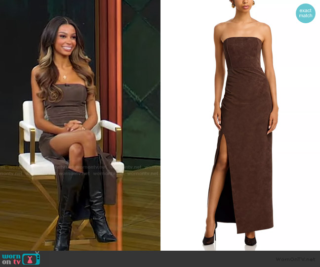WornOnTV: Layla Taylor’s brown suede off shoulder dress on Good Morning ...