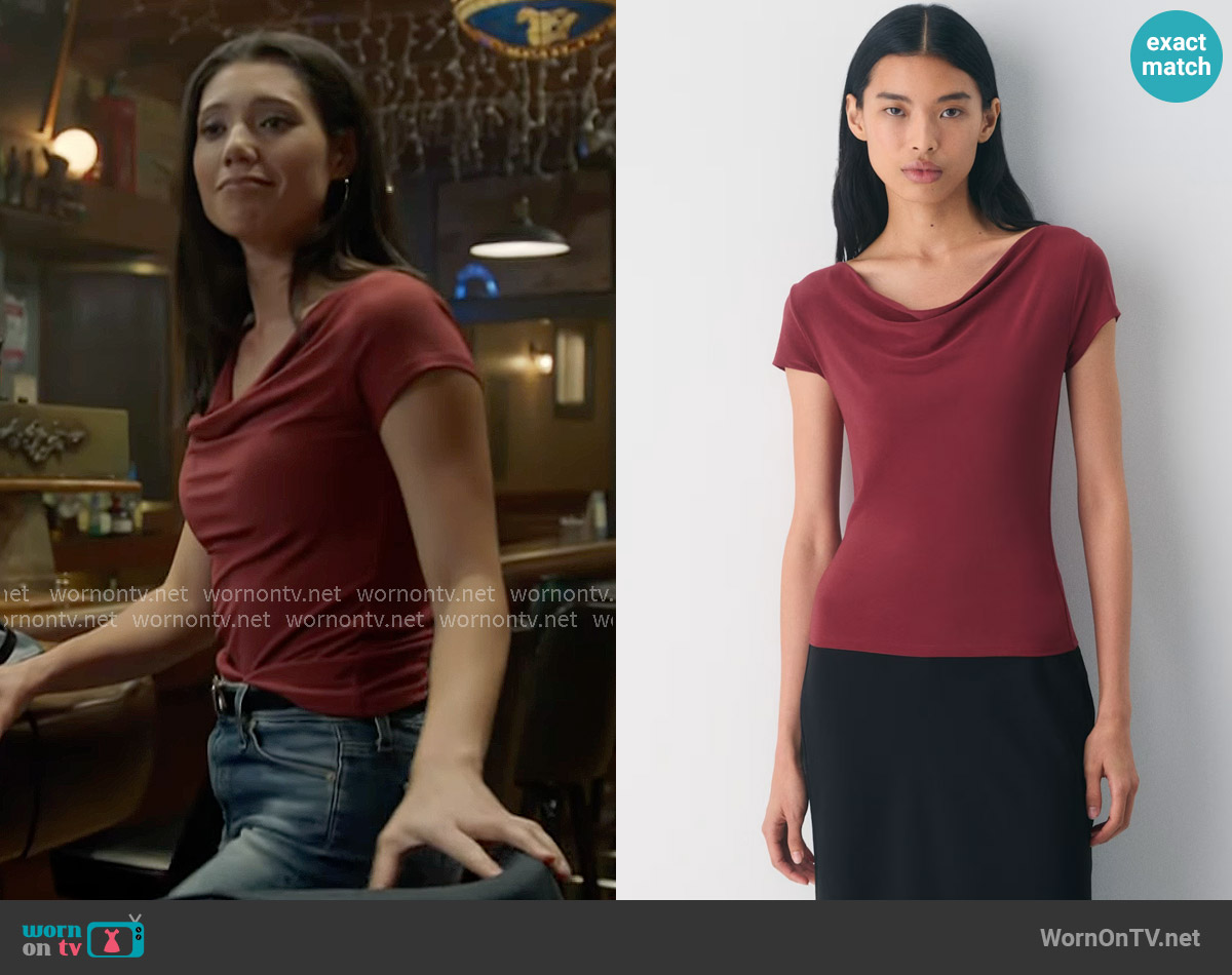 WornOnTV: Violet’s red cowl-neck top on Chicago Fire | Hanako ...