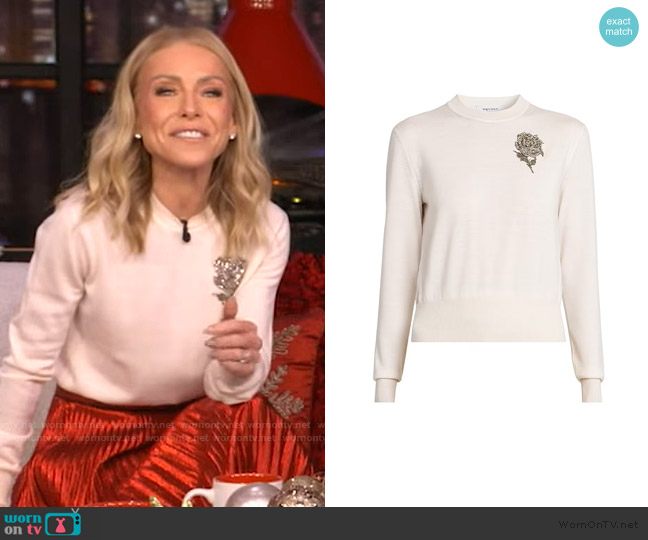 WornOnTV: Kelly’s white metallic rose sweater on Live with Kelly and ...