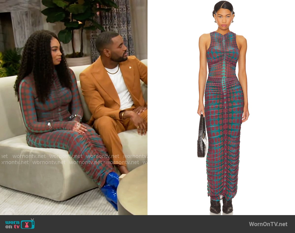 WornOnTV: Chelea’s ruched dot- print maxi dress on Beyond the Gates ...
