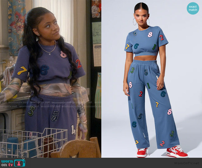 WornOnTV: Aaliyah’s blue number patch top and sweatpants on The Upshaws ...