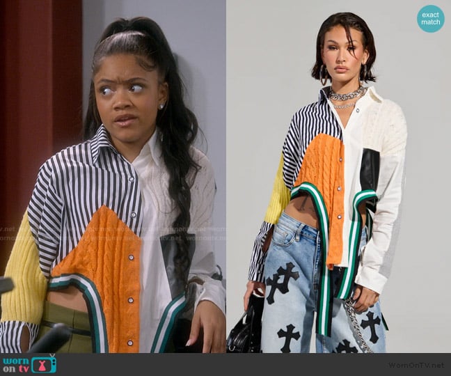 WornOnTV: Aaliyah’s patchwork top and pants on The Upshaws | Khali ...