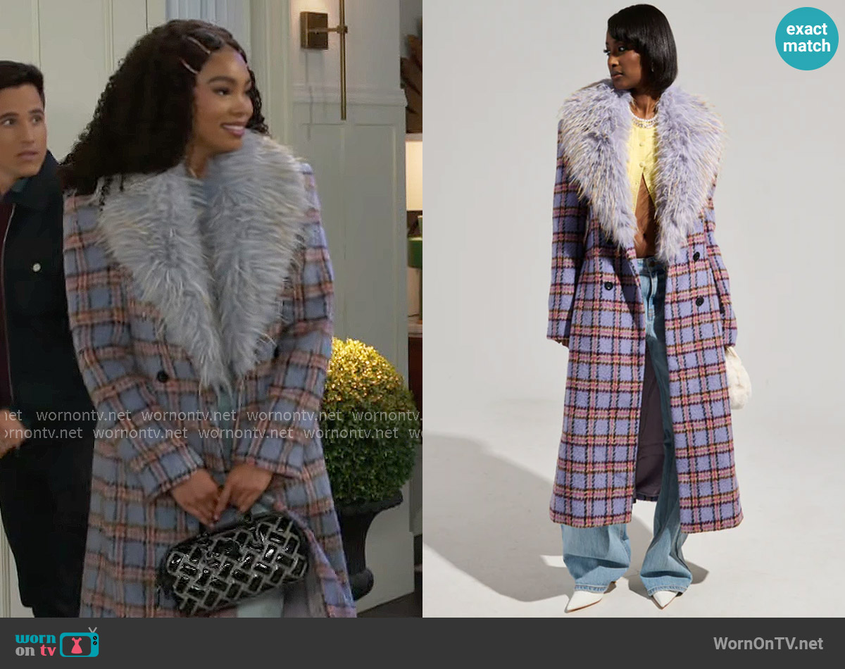 WornOnTV: Chelsea’s plaid coat with fur collar on Beyond the Gates ...