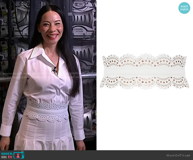 WornOnTV: Lucy Liu’s white scalloped leather wide belt on Today ...