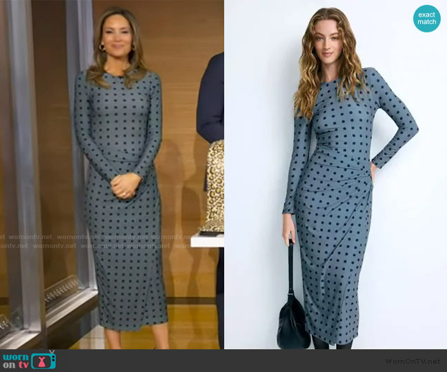 WornOnTV: Rhiannon’s blue polka dot print mesh dress on Good Morning ...