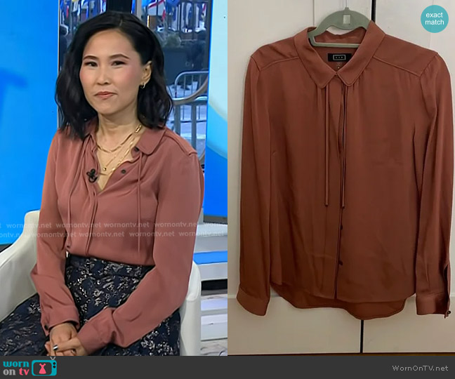 WornOnTV: Vicky’s brown tie neck blouse and mini skirt on Today | Vicky ...