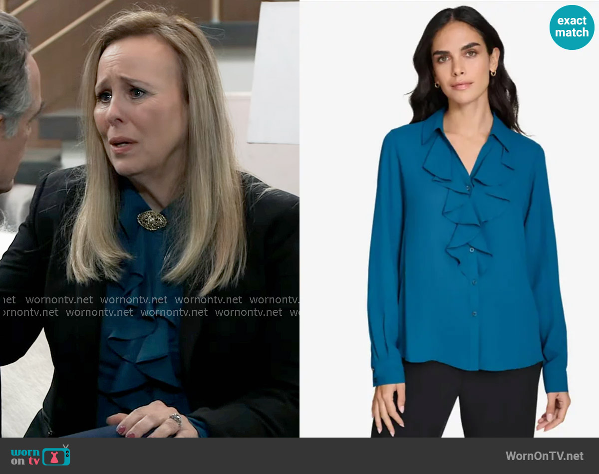 WornOnTV: Laura’s teal blue ruffled blouse on General Hospital | Genie ...
