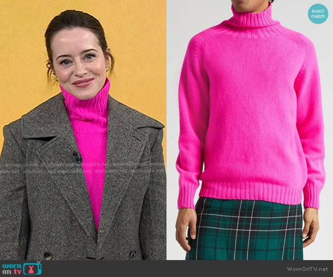 WornOnTV: Claire Foy’s pink turtleneck sweater and grey blazer on Today ...