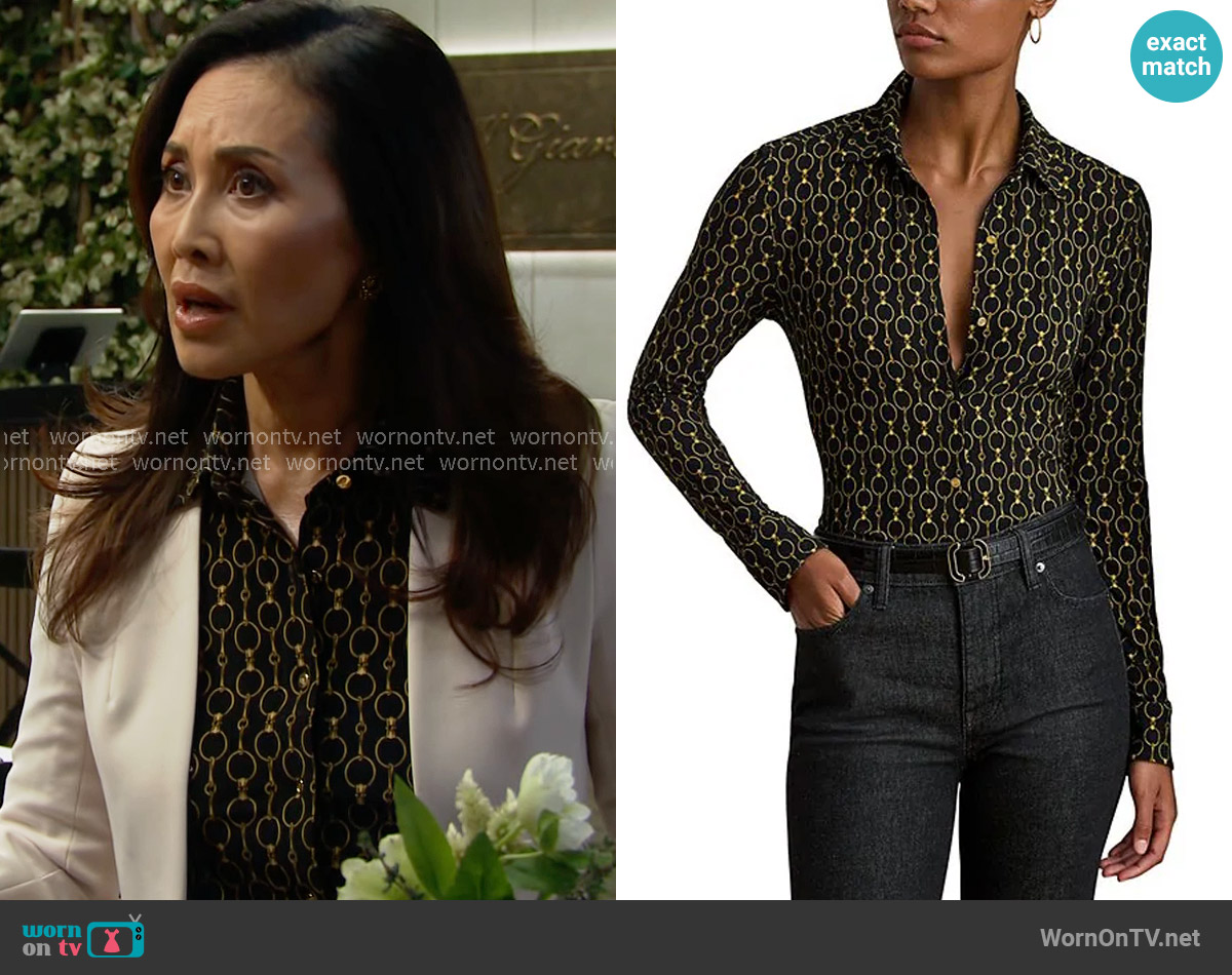 WornOnTV: Li’s black chain print shirt on The Bold and the Beautiful ...