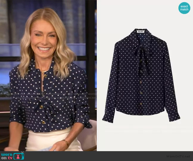 WornOnTV: Kelly’s blue polka dot print top on Live with Kelly and Mark ...
