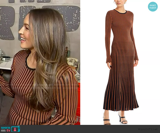 WornOnTV: Emily’s brown striped dress on Access Hollywood | Emily ...