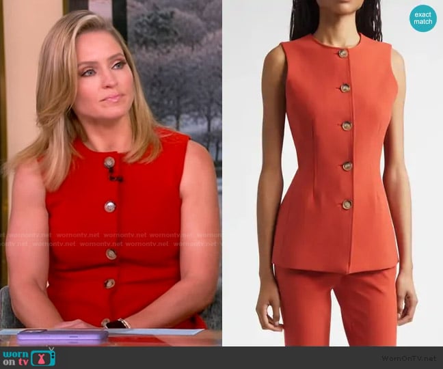 WornOnTV: Sara’s red button vest and pants on The View | Sara Haines ...