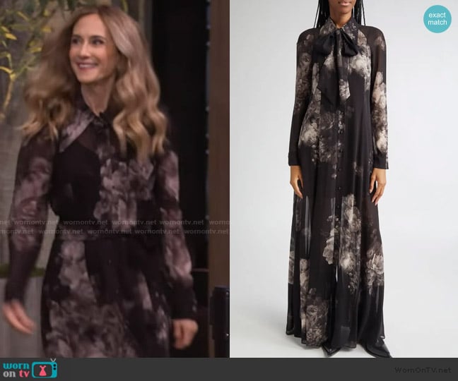 WornOnTV: Holly Hunter’s black floral maxi shirtdress on Live with ...
